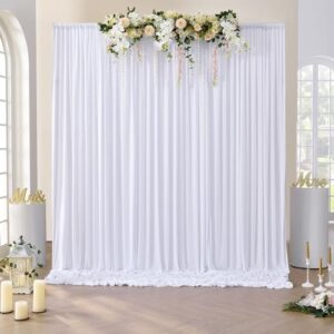 5ftx10ft white backdrop curtain panels for parties, wrinkle free polyester photography backdrop curtains, wedding party decoration supplies