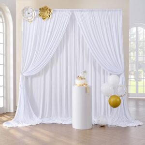 5ftx10ft White Backdrop Curtain Panels for Parties, Wrinkle Free Polyester Photography Backdrop Curtains, Wedding Party Decoration Supplies