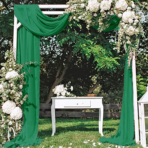 Wedding Arch Draping Fabric 2 Panels 6 Yards Green Chiffon Fabric Drapery Hunter Green Wedding Arches for Ceremony Sheer Drapes for Backdrop Tulle Curtains for Parties Arbor Arch Wedding Decorations