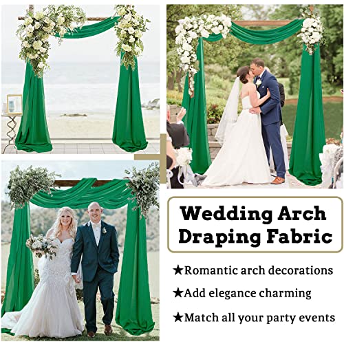 Wedding Arch Draping Fabric 2 Panels 6 Yards Green Chiffon Fabric Drapery Hunter Green Wedding Arches for Ceremony Sheer Drapes for Backdrop Tulle Curtains for Parties Arbor Arch Wedding Decorations