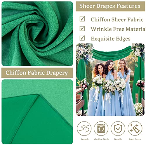 Wedding Arch Draping Fabric 2 Panels 6 Yards Green Chiffon Fabric Drapery Hunter Green Wedding Arches for Ceremony Sheer Drapes for Backdrop Tulle Curtains for Parties Arbor Arch Wedding Decorations