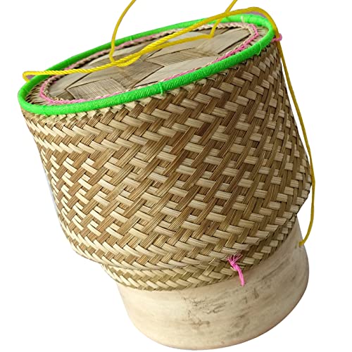 Sticky Rice Serving Basket Large Handmade ''KRA-Tip'' Thai Laos Traditional Weave Wickerwork with Vegetable Based Dye Serving Travel Picnic Keeping Sticky Rice After Steaming Warm