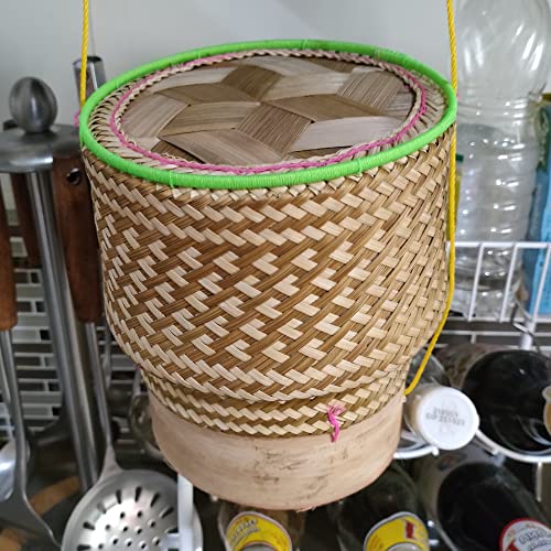 Sticky Rice Serving Basket Large Handmade ''KRA-Tip'' Thai Laos Traditional Weave Wickerwork with Vegetable Based Dye Serving Travel Picnic Keeping Sticky Rice After Steaming Warm