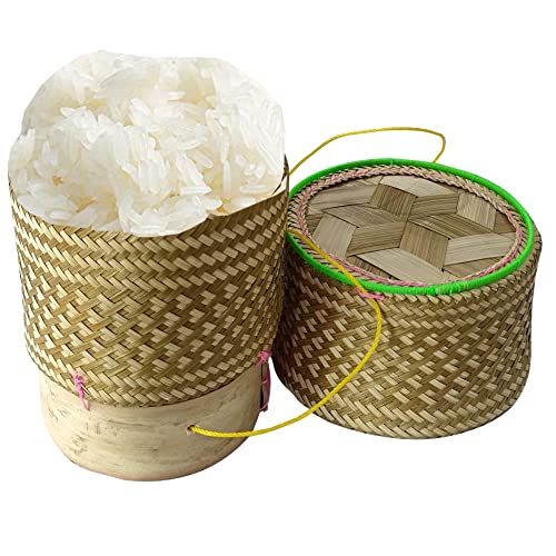 Sticky Rice Serving Basket Large Handmade ''KRA-Tip'' Thai Laos Traditional Weave Wickerwork with Vegetable Based Dye Serving Travel Picnic Keeping Sticky Rice After Steaming Warm