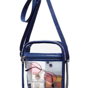 Vorspack Clear Bag Stadium Approved - PVC Clear Purse Clear Crossbody Bag with Front Pocket for Concerts Sports Festivals - Navy Blue