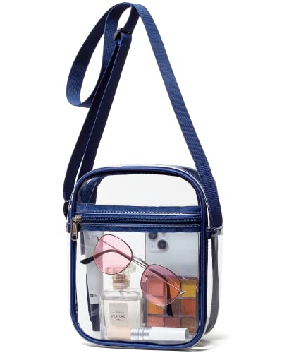 Vorspack Clear Bag Stadium Approved - PVC Clear Purse Clear Crossbody Bag with Front Pocket for Concerts Sports Festivals - Navy Blue