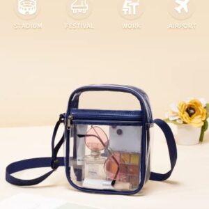 Vorspack Clear Bag Stadium Approved - PVC Clear Purse Clear Crossbody Bag with Front Pocket for Concerts Sports Festivals - Navy Blue