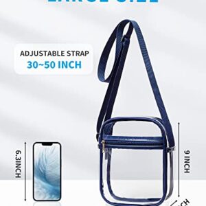 Vorspack Clear Bag Stadium Approved - PVC Clear Purse Clear Crossbody Bag with Front Pocket for Concerts Sports Festivals - Navy Blue