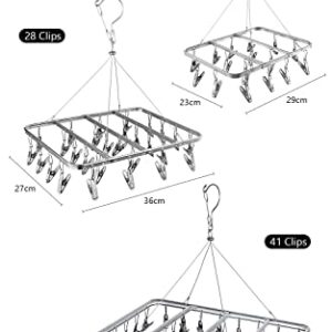 TOWOOZ Clothes Drying Rack with Clips, Stainless Steel Durable Clip and Drip Hanger Windproof Clothes Hanger Rack for Socks/Bras/Underwear/Towels, Portable Laundry Drying Rack (28 Clips, Silver)