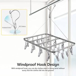 TOWOOZ Clothes Drying Rack with Clips, Stainless Steel Durable Clip and Drip Hanger Windproof Clothes Hanger Rack for Socks/Bras/Underwear/Towels, Portable Laundry Drying Rack (28 Clips, Silver)