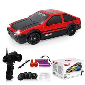 remote control car rc drift 2.4ghz 1:24 scale 4wd 15km/h high speed model vehicle with led lights drifting tire racing sport toy for adults boys girls kids gift 2pcs rechargeable batteries