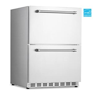 newair 24" outdoor beverage refrigerator | dual drawer | weatherproof stainless steel fridge | built-in or freestanding outdoor patio fridge for beer, wine, food ncr040ss00