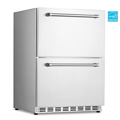 NewAir 24" Outdoor Beverage Refrigerator | Dual Drawer | Weatherproof Stainless Steel Fridge | Built-In or Freestanding Outdoor Patio Fridge For Beer, Wine, Food NCR040SS00