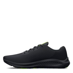 under armour men's charged pursuit 3 running shoe, black/black/lime surge, 10.5