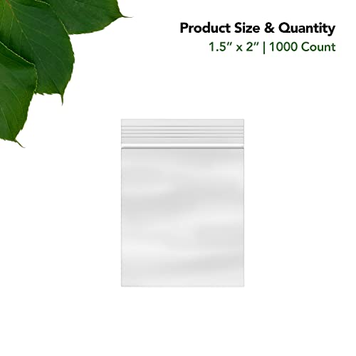 Seal Fresh Zip Bags – 1.5x2 Inches (1000 Count), 2 Mil – Clear Plastic Reclosable LDPE Poly Baggies with Resealable Lock Seal Zipper – For Vitamins, Pills, Snacks, Seeds, Nuts, Cookies, Candies, Treats, Pastries, Party Favors, Storage, Organization, Nuts,