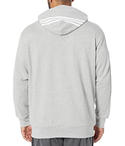 adidas Men's Essentials French Terry 3-Stripes Hoodie, Medium Grey Heather/White