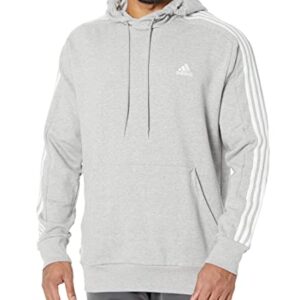 adidas Men's Essentials French Terry 3-Stripes Hoodie, Medium Grey Heather/White