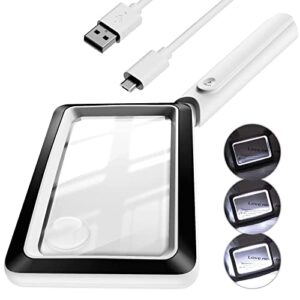 anbull 4x 8x rechargeable magnifying glass with light, 20 anti-glare dimmable leds, handheld 4.5''*2.7'' rectangular page lighted magnifying glass for close work, seniors reading, low vision