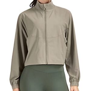 UANEO Womens Athletic Cropped Jacket Sun Protection Zip Up Long Sleeve Workout Tops Gym Sports Jackets (Tan-M)