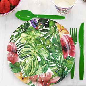 FVABO Hawaiian Luau Party Supplies Tableware - Aloha Tropical Party Dinnerware Include Plates, Cups, Napkins, Cutlery, Tablecloth, Straws, For Hawaiian Theme Birthday Party Decorations | Serves 24