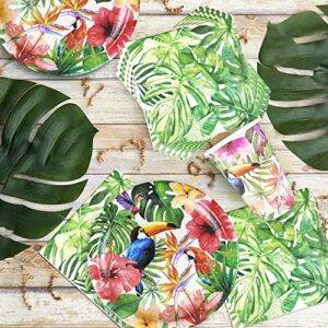 FVABO Hawaiian Luau Party Supplies Tableware - Aloha Tropical Party Dinnerware Include Plates, Cups, Napkins, Cutlery, Tablecloth, Straws, For Hawaiian Theme Birthday Party Decorations | Serves 24