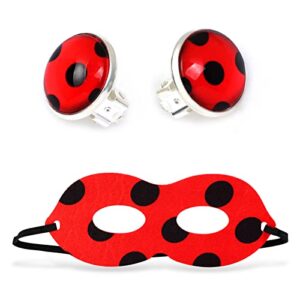 Yewong Ladybug Costume Set Ladybug Antenna Headband Polka Dots Earrings Gloves Mask for Kids Halloween Christmas Fancy Party Dresses