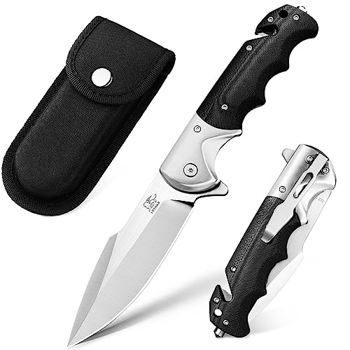 LOTHAR SMAUG Pocket Knife, 3.7 inch D2 Steel Folding Knife with Clip, Sharp Tactical Knife with G10 Handle, Glass Breaker, Pocket Knives for Men, Survival Knife Gift Ideas for Men Women