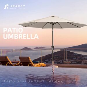 JEAREY 9FT Outdoor Patio Umbrella Outdoor Table Umbrella with Push Button Tilt and Crank, Market Umbrella 8 Sturdy Ribs UV Protection Waterproof for Garden, Deck, Backyard, Pool (Beige)