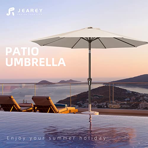 JEAREY 9FT Outdoor Patio Umbrella Outdoor Table Umbrella with Push Button Tilt and Crank, Market Umbrella 8 Sturdy Ribs UV Protection Waterproof for Garden, Deck, Backyard, Pool (Beige)