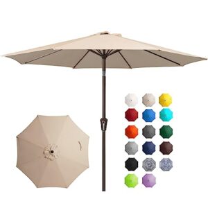 jearey 9ft outdoor patio umbrella outdoor table umbrella with push button tilt and crank, market umbrella 8 sturdy ribs uv protection waterproof for garden, deck, backyard, pool (beige)