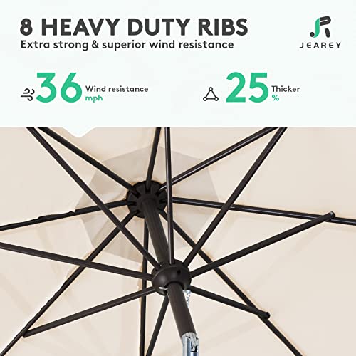 JEAREY 9FT Outdoor Patio Umbrella Outdoor Table Umbrella with Push Button Tilt and Crank, Market Umbrella 8 Sturdy Ribs UV Protection Waterproof for Garden, Deck, Backyard, Pool (Beige)