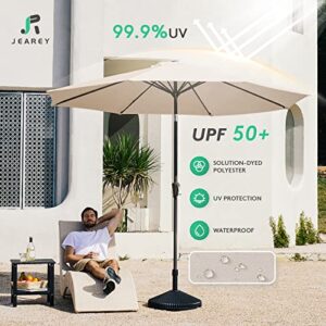 JEAREY 9FT Outdoor Patio Umbrella Outdoor Table Umbrella with Push Button Tilt and Crank, Market Umbrella 8 Sturdy Ribs UV Protection Waterproof for Garden, Deck, Backyard, Pool (Beige)