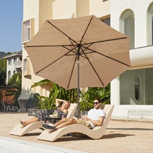 JEAREY 9FT Outdoor Patio Umbrella Outdoor Table Umbrella with Push Button Tilt and Crank, Market Umbrella 8 Sturdy Ribs UV Protection Waterproof for Garden, Deck, Backyard, Pool (Beige)