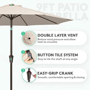 JEAREY 9FT Outdoor Patio Umbrella Outdoor Table Umbrella with Push Button Tilt and Crank, Market Umbrella 8 Sturdy Ribs UV Protection Waterproof for Garden, Deck, Backyard, Pool (Beige)