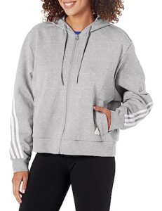 adidas women's future icon three stripes full-zip hoodie, medium grey heather, large