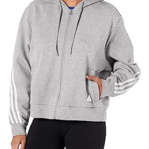 adidas Women's Future Icon Three Stripes Full-Zip Hoodie, Medium Grey Heather, Large