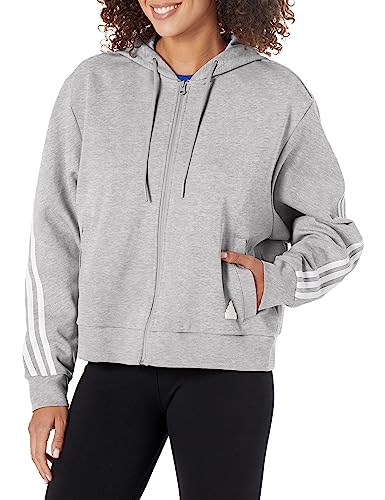 adidas Women's Future Icon Three Stripes Full-Zip Hoodie, Medium Grey Heather, Large