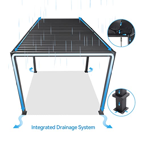 Gardesol Louvered Pergola 10'×20' Aluminum Pergola Rainproof Gazebo with Adjustable Roof for Outdoor Deck Patio Garden Yard (Matte Black)