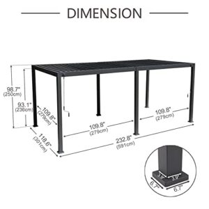 Gardesol Louvered Pergola 10'×20' Aluminum Pergola Rainproof Gazebo with Adjustable Roof for Outdoor Deck Patio Garden Yard (Matte Black)