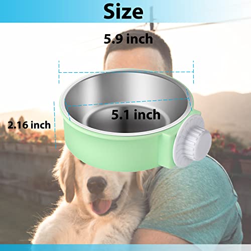 Mechpia 2 Pieces Crate Dog Bowl, Removable Stainless Steel Pet Kennel Hanging Food Water Feeder Bowl Cage Coop Cup for Puppy Medium Dog Cat Rabbit Ferret Bird (Blue,Green)