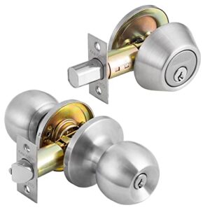 neutype satin nickel 3 pack front door lock set front door handle sets with single cylinder deadbolt and keyed entry door knob, compatible with right & left handed doors