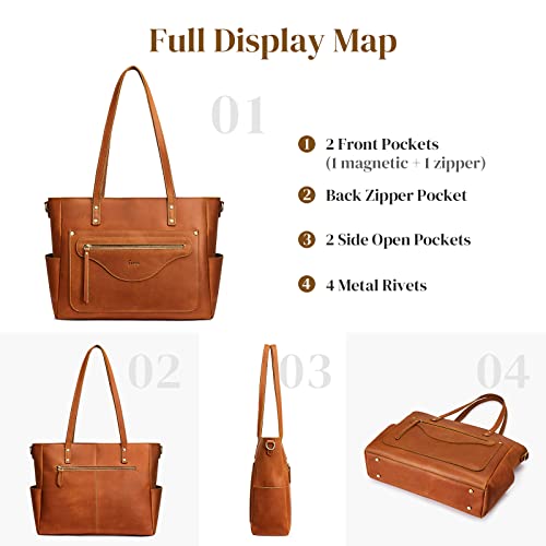 S-ZONE Women Genuine Leather Tote Bag Large Shoulder Purse Vintage Crossbody Work Handbag