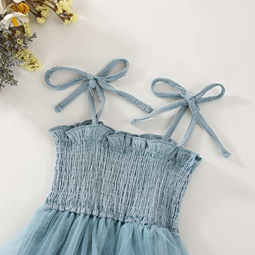 Meihuida Newborn Baby Girl Sleeveless Romper with Headband Summer Clothes Cotton Linen Bodysuit Tulle Tutu Skirt Blue 0-3 Months