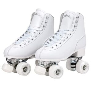 Skate Gear Retro Quad Roller Skates with Structured Boot (White, Women's 13 / Men's 12)