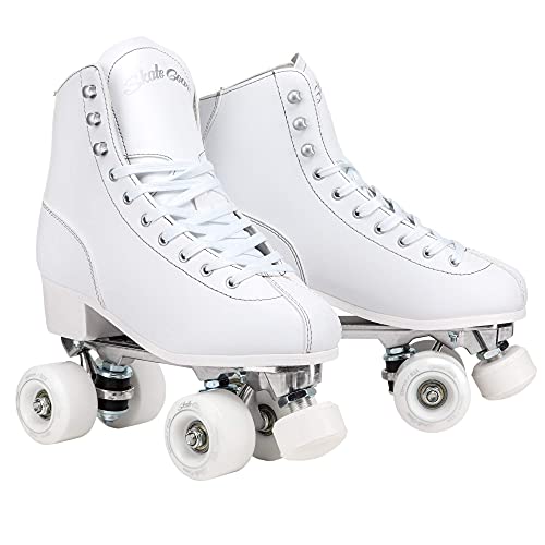 Skate Gear Retro Quad Roller Skates with Structured Boot (White, Women's 13 / Men's 12)