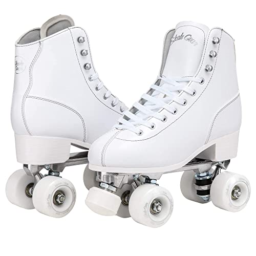 Skate Gear Retro Quad Roller Skates with Structured Boot (White, Women's 13 / Men's 12)