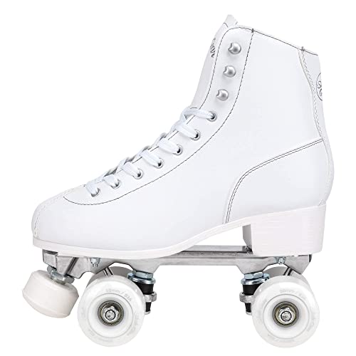 Skate Gear Retro Quad Roller Skates with Structured Boot (White, Women's 13 / Men's 12)