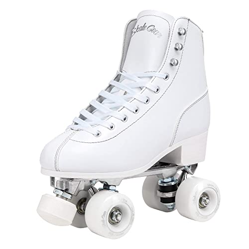 Skate Gear Retro Quad Roller Skates with Structured Boot (White, Women's 13 / Men's 12)