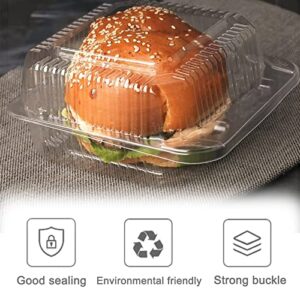 Jizvxe 100 Pack Clear Plastic Square Hinged Food Container,Disposable Plastic To Go Containers with Clear Lids,Cake Slice Containers Clamshell Takeout Tray for Pastry,Salad,Dessert(5.1"x 4.7"x 2.8")