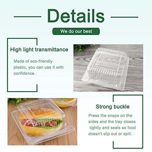 Jizvxe 100 Pack Clear Plastic Square Hinged Food Container,Disposable Plastic To Go Containers with Clear Lids,Cake Slice Containers Clamshell Takeout Tray for Pastry,Salad,Dessert(5.1"x 4.7"x 2.8")